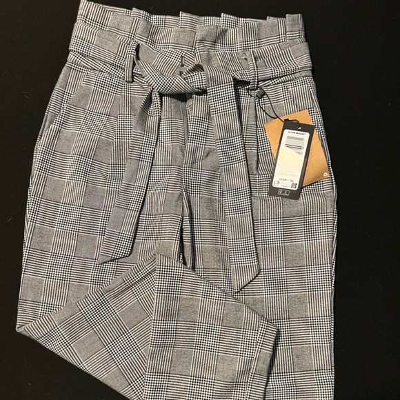 Pants & Jumpsuits | Vera Moda Grey Check Paperbag Pant | Poshmark
